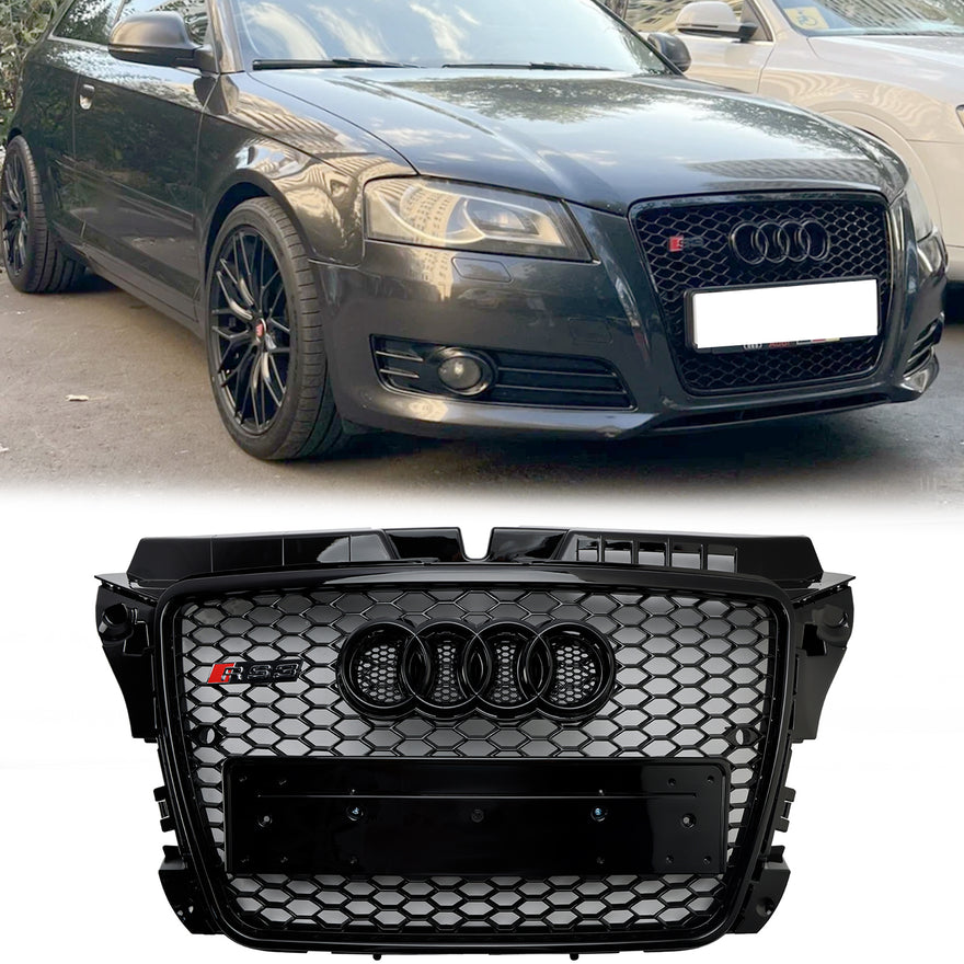 RS3 Style Gloss Black Honeycomb Grille for 2008-2013 Audi A3 S3 8P Fro ...