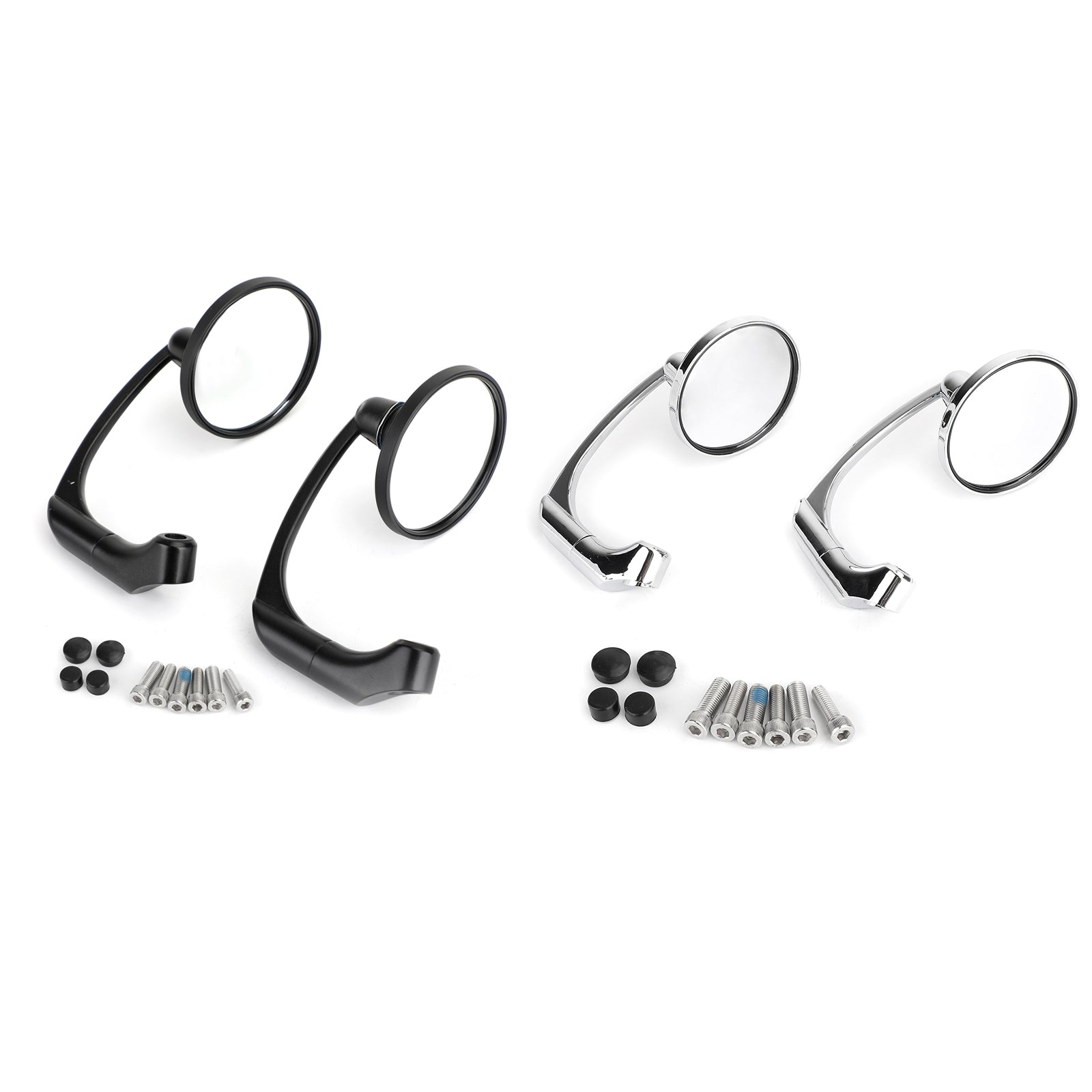 Pair M8 M10 Retro L-Bar Round Mirrors For Cafe Racer Bobber Custom Mot ...